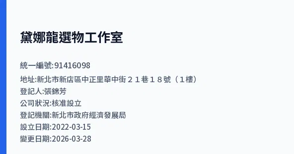 黛娜龍選物工作室的照片-統編 91416098(新北市) 公司登記資料與營業項目詳細圖表