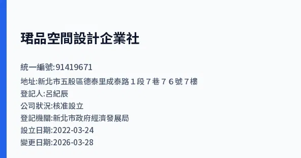 珺品空間設計企業社的照片-統編 91419671(新北市) 公司登記資料與營業項目詳細圖表