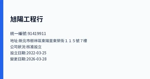 旭陽工程行的照片-統編 91419911(新北市) 公司登記資料與營業項目詳細圖表
