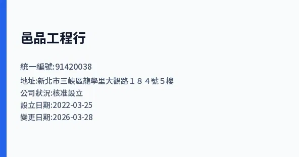 邑品工程行的照片-統編 91420038(新北市) 公司登記資料與營業項目詳細圖表