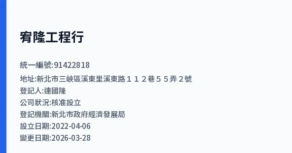 宥隆工程行的照片-統編 91422818(新北市) 公司登記資料與營業項目詳細圖表