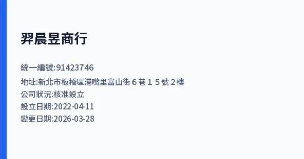 羿晨昱商行的照片-統編 91423746(新北市) 公司登記資料與營業項目詳細圖表
