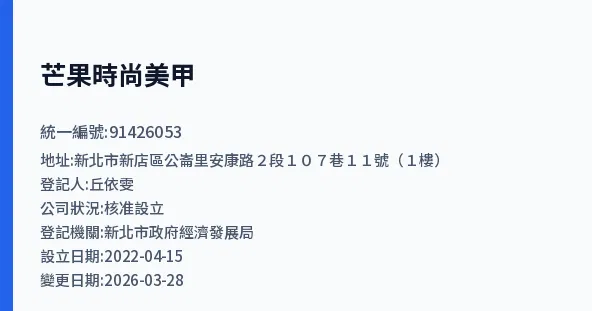 芒果時尚美甲的照片-統編 91426053(新北市) 公司登記資料與營業項目詳細圖表