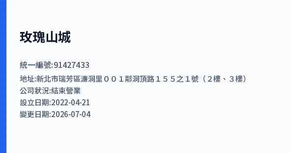 玫瑰山城的照片-統編 91427433(新北市) 公司登記資料與營業項目詳細圖表
