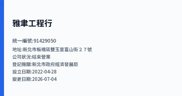 雅聿工程行的照片-統編 91429050(新北市) 公司登記資料與營業項目詳細圖表