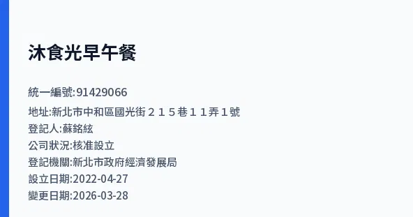 沐食光早午餐的照片-統編 91429066(新北市) 公司登記資料與營業項目詳細圖表