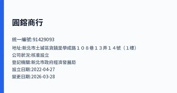 圓鎔商行的照片-統編 91429093(新北市) 公司登記資料與營業項目詳細圖表