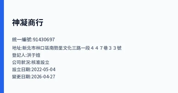 神凝商行的照片-統編 91430697(新北市) 公司登記資料與營業項目詳細圖表
