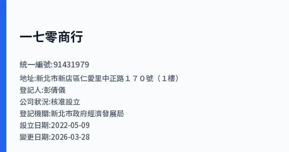 一七零商行的照片-統編 91431979(新北市) 公司登記資料與營業項目詳細圖表