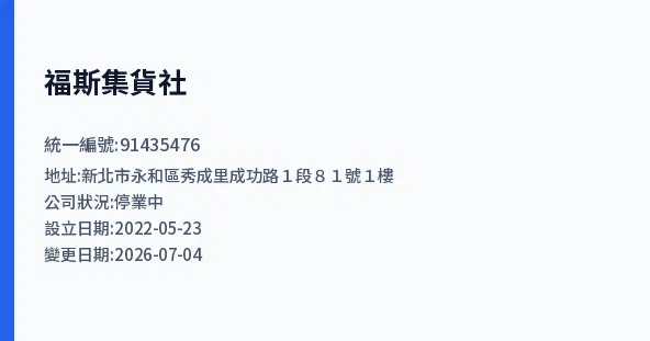 福斯集貨社的照片-統編 91435476(新北市) 公司登記資料與營業項目詳細圖表