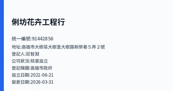 俐坊花卉工程行的照片-統編 91442856(高雄市) 公司登記資料與營業項目詳細圖表