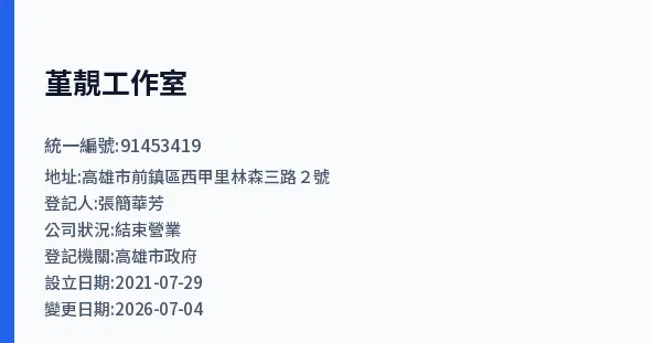 堇靚工作室的照片-統編 91453419(高雄市) 公司登記資料與營業項目詳細圖表