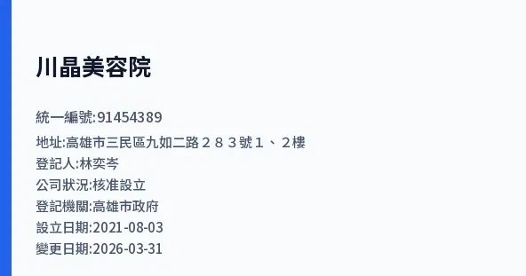 川晶美容院的照片-統編 91454389(高雄市) 公司登記資料與營業項目詳細圖表