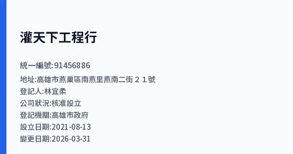 灌天下工程行的照片-統編 91456886(高雄市) 公司登記資料與營業項目詳細圖表