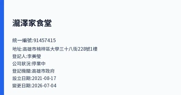 瀧澤家食堂的照片-統編 91457415(高雄市) 公司登記資料與營業項目詳細圖表
