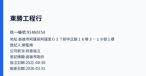東勝工程行的照片-統編 91460354(高雄市) 公司登記資料與營業項目詳細圖表