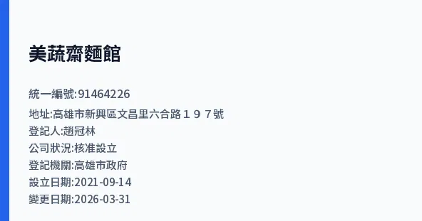 美蔬齋麵館的照片-統編 91464226(高雄市) 公司登記資料與營業項目詳細圖表