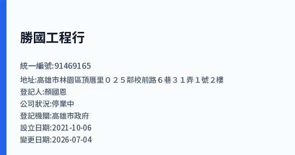 勝國工程行的照片-統編 91469165(高雄市) 公司登記資料與營業項目詳細圖表