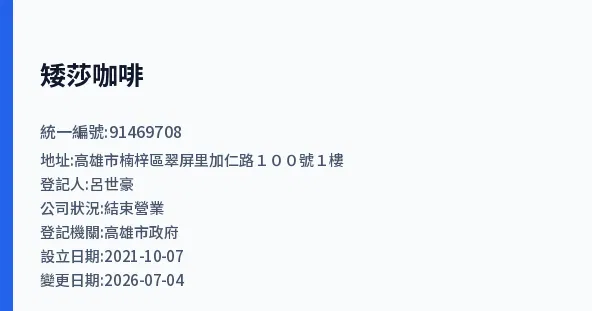矮莎咖啡的照片-統編 91469708(高雄市) 公司登記資料與營業項目詳細圖表