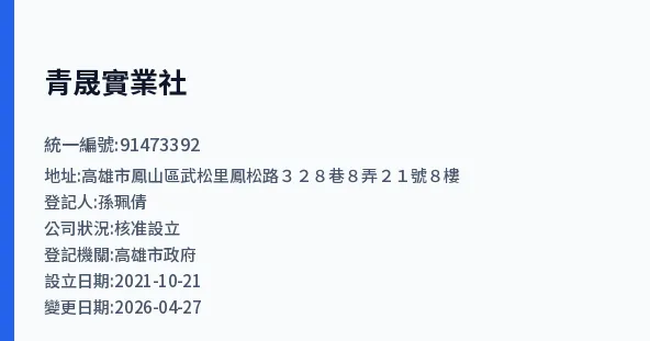 青晟實業社的照片-統編 91473392(高雄市) 公司登記資料與營業項目詳細圖表