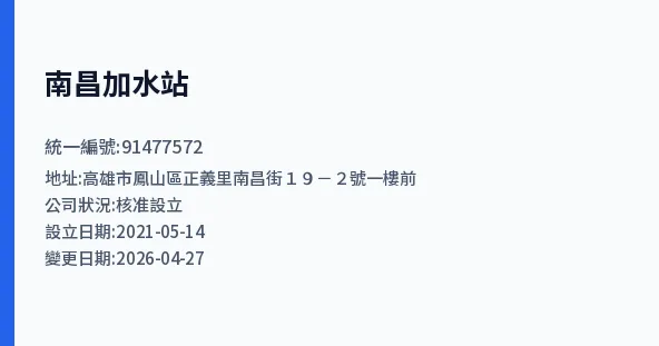 南昌加水站的照片-統編 91477572(高雄市) 公司登記資料與營業項目詳細圖表