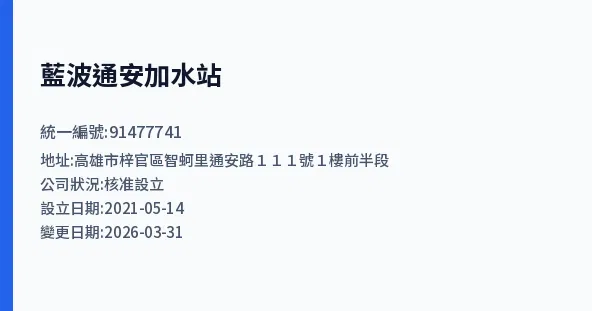 藍波通安加水站的照片-統編 91477741(高雄市) 公司登記資料與營業項目詳細圖表