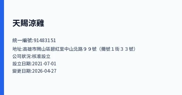 天賜涼雞的照片-統編 91483151(高雄市) 公司登記資料與營業項目詳細圖表