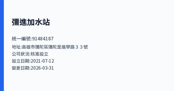 彌進加水站的照片-統編 91484187(高雄市) 公司登記資料與營業項目詳細圖表