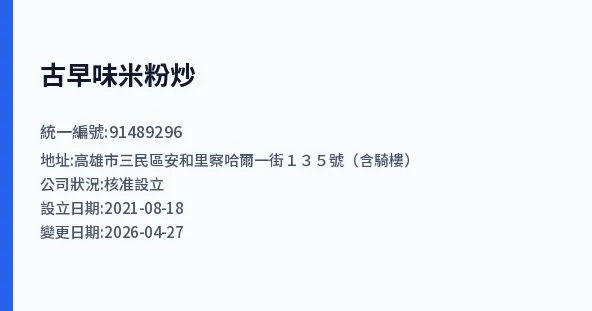 古早味米粉炒的照片-統編 91489296(高雄市) 公司登記資料與營業項目詳細圖表