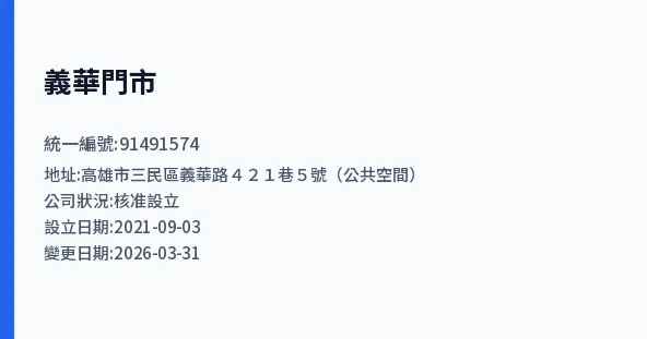 義華門市的照片-統編 91491574(高雄市) 公司登記資料與營業項目詳細圖表
