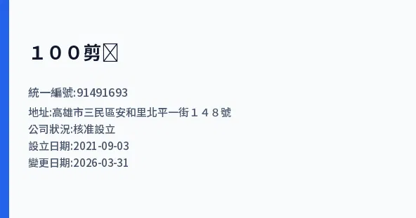 100剪髪的照片-統編 91491693(高雄市) 公司登記資料與營業項目詳細圖表