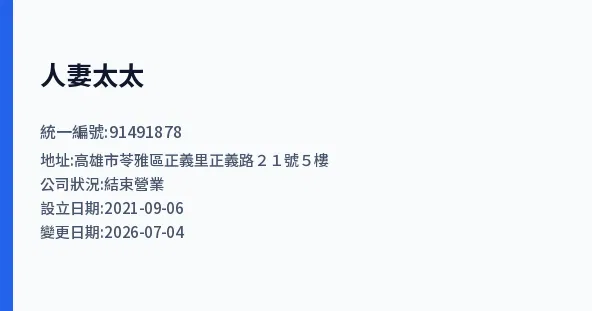人妻太太的照片-統編 91491878(高雄市) 公司登記資料與營業項目詳細圖表