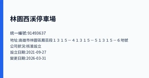 林園西溪停車場的照片-統編 91493637(高雄市) 公司登記資料與營業項目詳細圖表