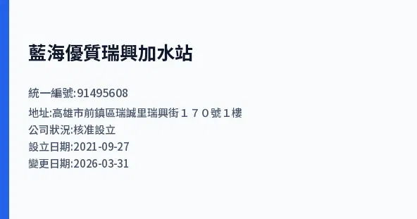 藍海優質瑞興加水站的照片-統編 91495608(高雄市) 公司登記資料與營業項目詳細圖表