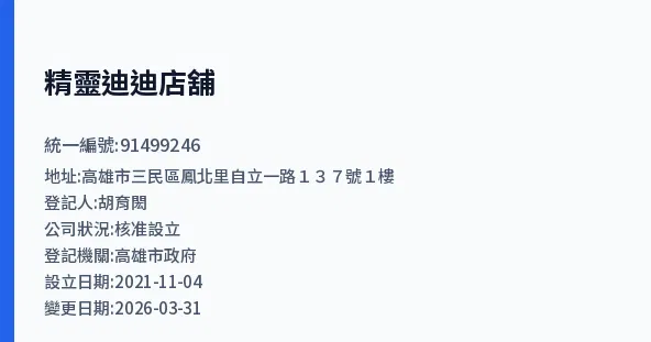 精靈迪迪店舖的照片-統編 91499246(高雄市) 公司登記資料與營業項目詳細圖表