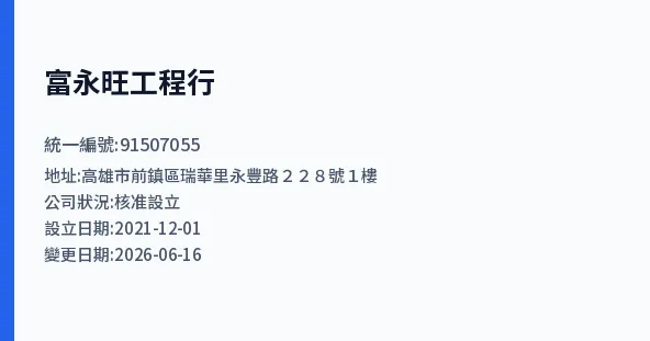 富永旺工程行的照片-統編 91507055 公司登記資料與營業項目詳細圖表