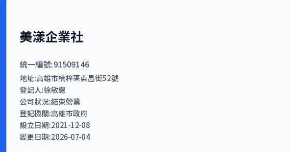 美漾企業社的照片-統編 91509146(高雄市) 公司登記資料與營業項目詳細圖表