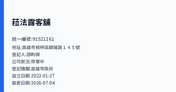 菈法露客舖的照片-統編 91521161(高雄市) 公司登記資料與營業項目詳細圖表