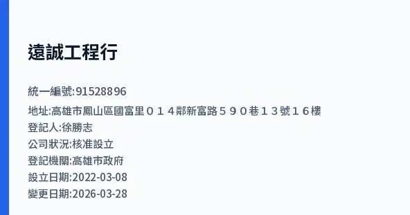 遠誠工程行的照片-統編 91528896(高雄市) 公司登記資料與營業項目詳細圖表
