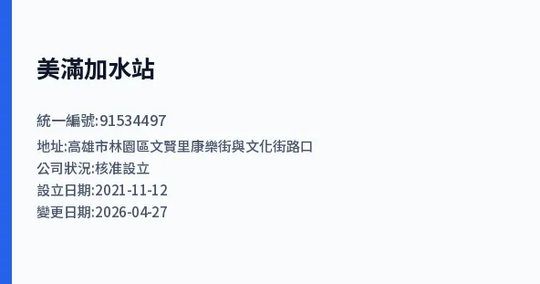 美滿加水站的照片-統編 91534497(高雄市) 公司登記資料與營業項目詳細圖表