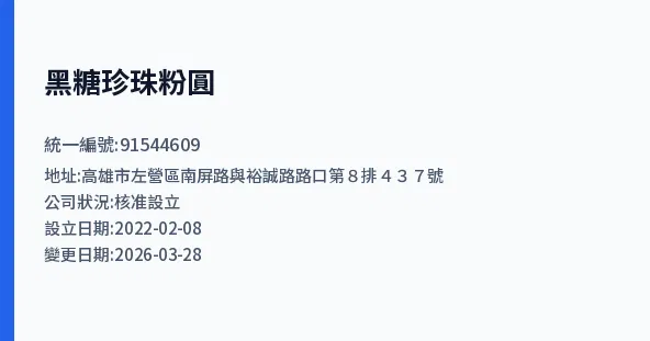 黑糖珍珠粉圓的照片-統編 91544609(高雄市) 公司登記資料與營業項目詳細圖表