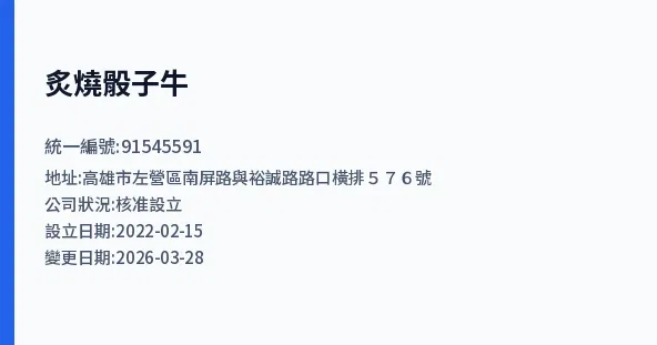 炙燒骰子牛的照片-統編 91545591(高雄市) 公司登記資料與營業項目詳細圖表