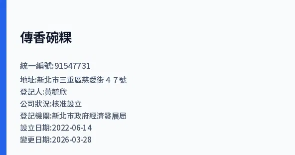 傳香碗粿的照片-統編 91547731(新北市) 公司登記資料與營業項目詳細圖表