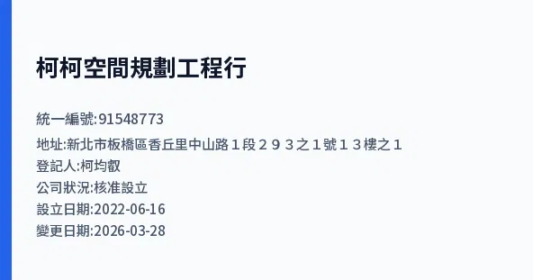 柯柯空間規劃工程行的照片-統編 91548773(新北市) 公司登記資料與營業項目詳細圖表