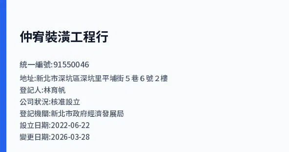 仲宥裝潢工程行的照片-統編 91550046(新北市) 公司登記資料與營業項目詳細圖表