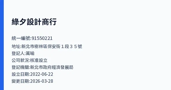 綠夕設計商行的照片-統編 91550221(新北市) 公司登記資料與營業項目詳細圖表