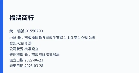福鴻商行的照片-統編 91550290(新北市) 公司登記資料與營業項目詳細圖表