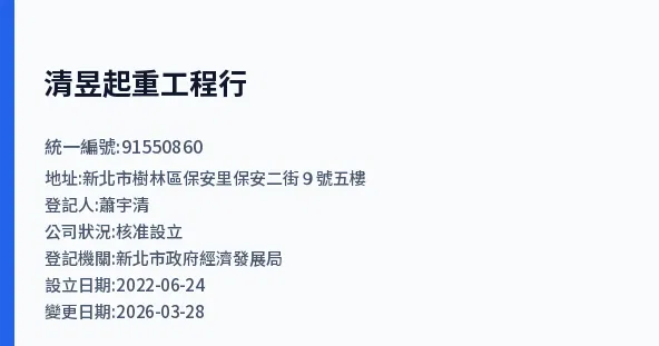 清昱起重工程行的照片-統編 91550860(新北市) 公司登記資料與營業項目詳細圖表