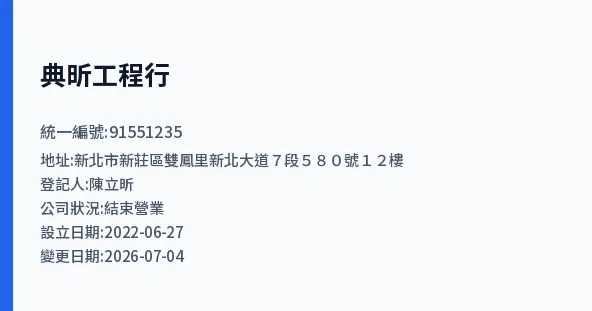 典昕工程行的照片-統編 91551235(新北市) 公司登記資料與營業項目詳細圖表