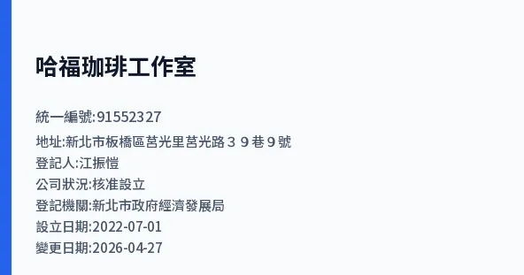 哈福珈琲工作室的照片-統編 91552327(新北市) 公司登記資料與營業項目詳細圖表